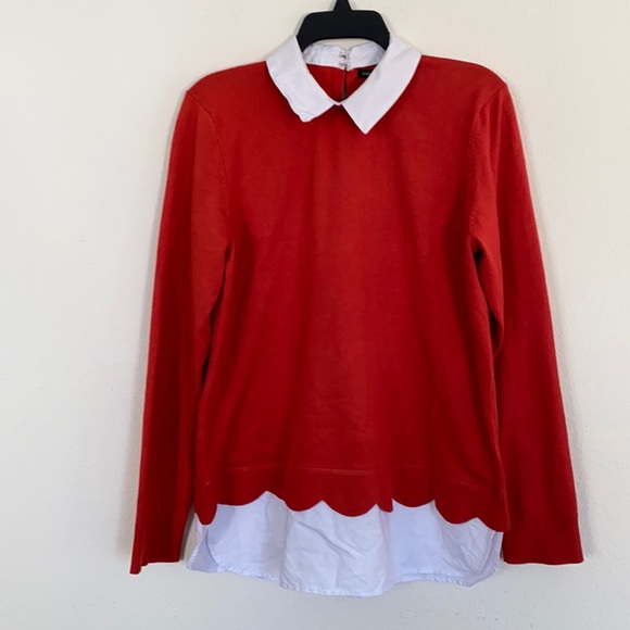 Cable & Gauge | Sweaters | Cable Gauge Scallop Hem Woven Collar Trim ...